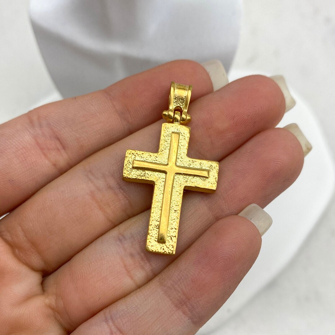 14K Gold Solid Cross Pendant Necklace, Byzantine Era Inspired Handmade ...