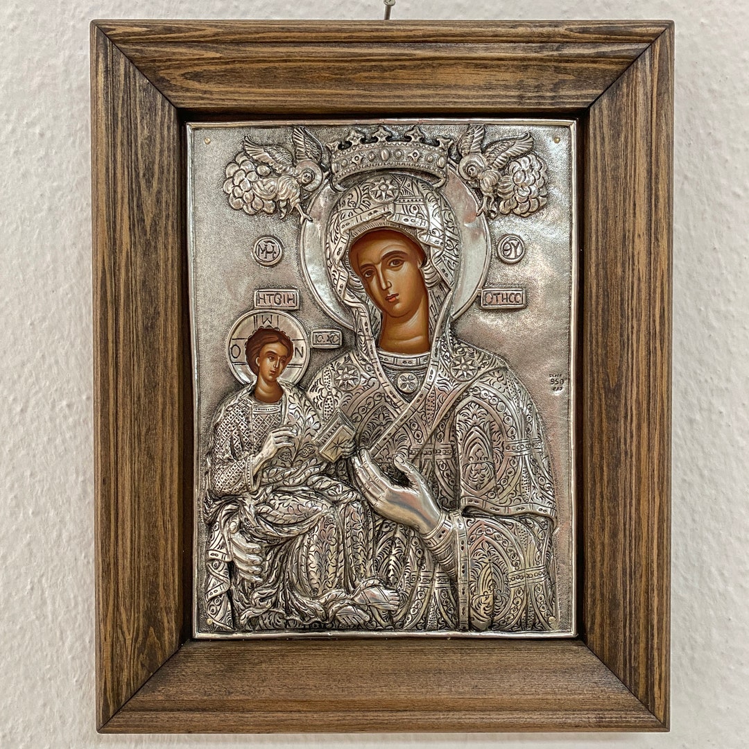 Virgin Mary Engraved Solid Silver 950 Icon, Our Lady of Perpatual, Mary ...