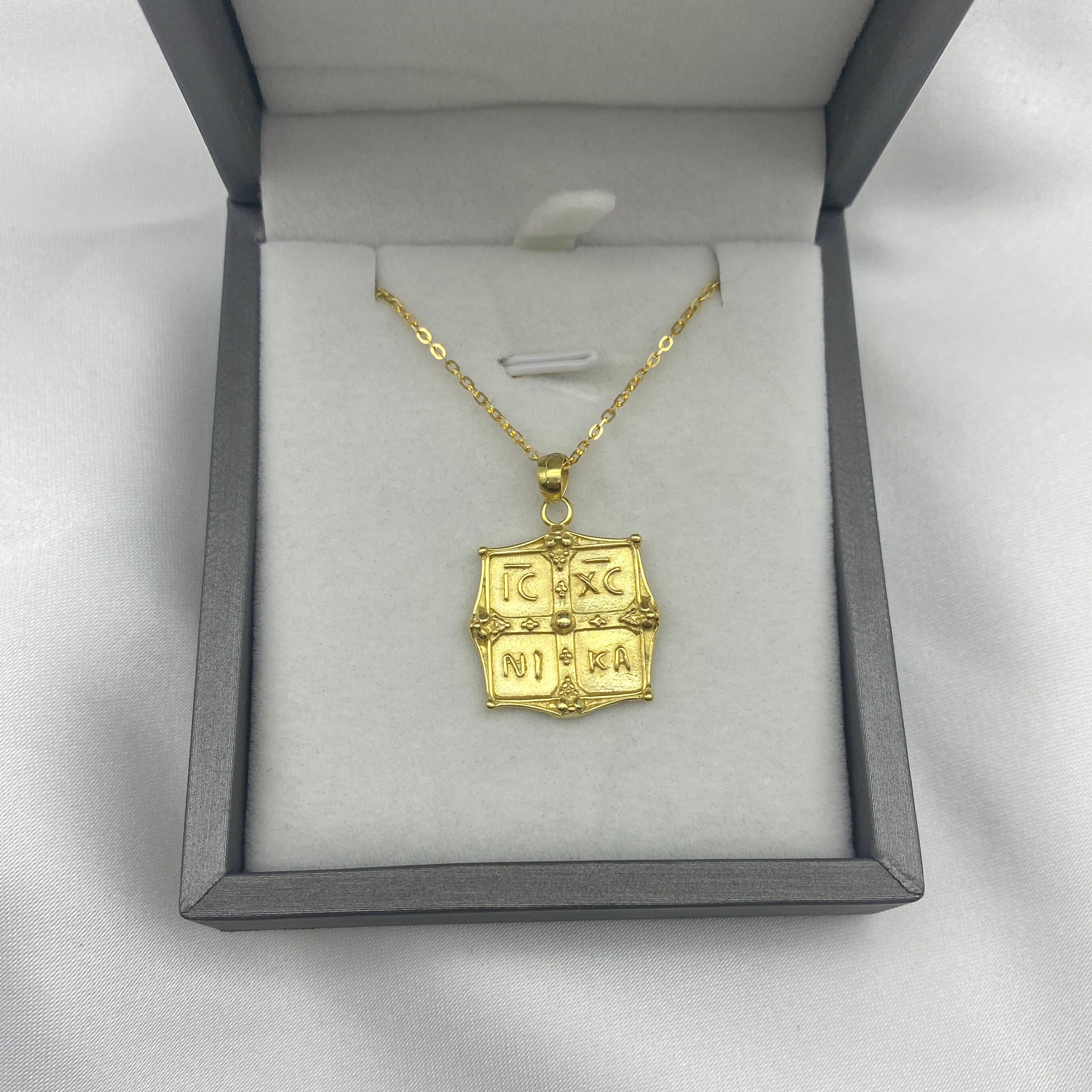 Solid Gold Square Konstantinato Byzantine Pendant in 14K or 18K Yellow ...