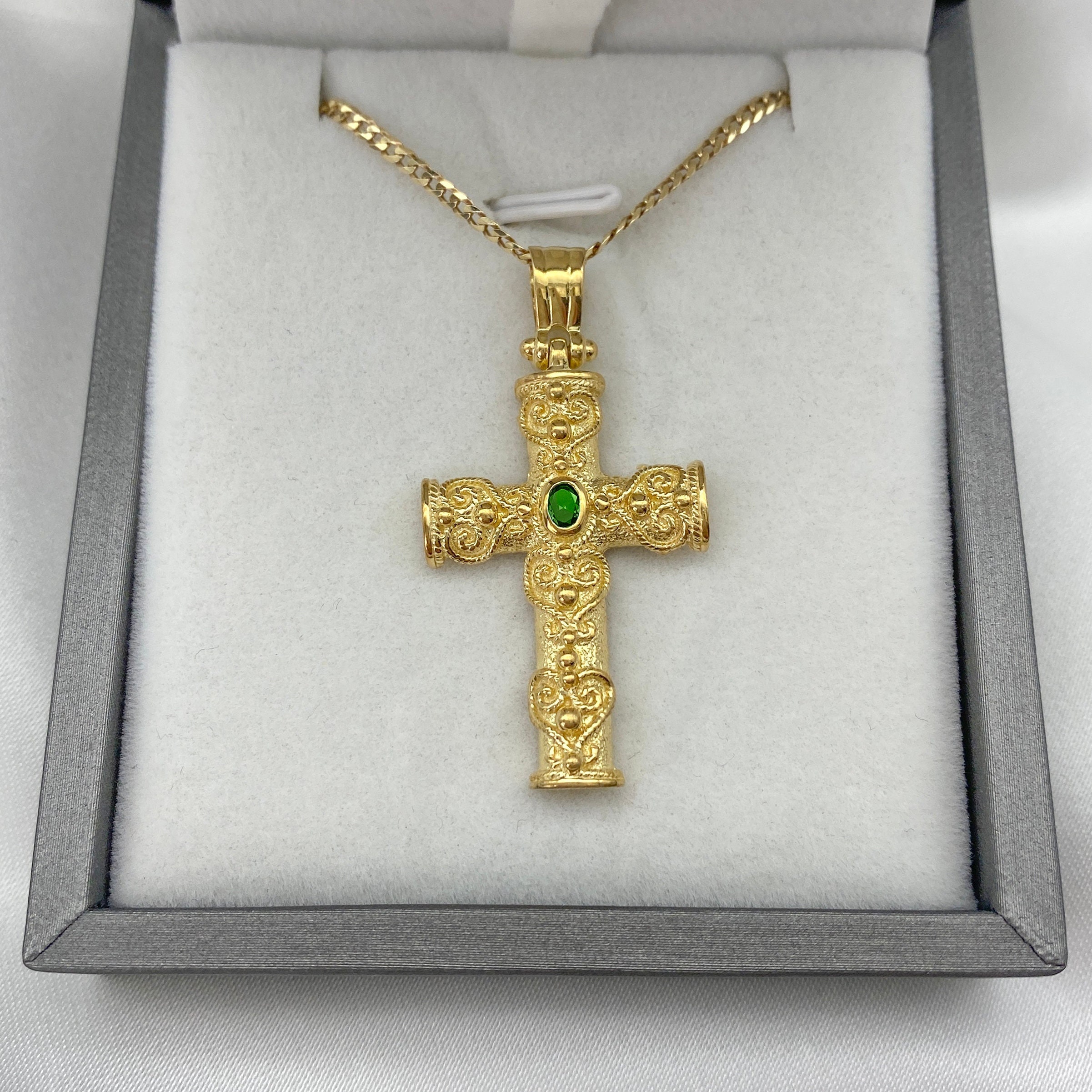 Byzantine Cross Solid Gold 14K or 18K With Ruby or Blue Sapphire or ...