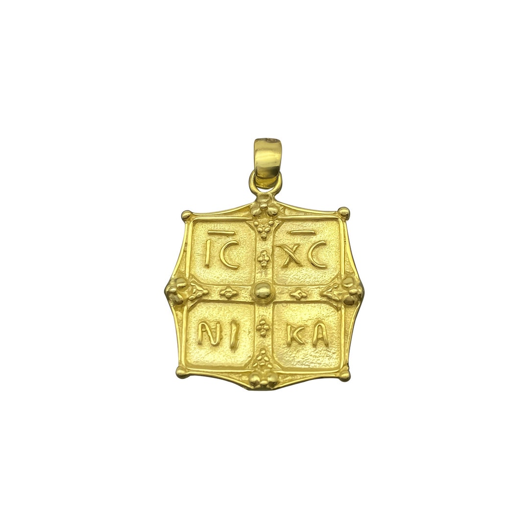 Solid Gold Square Konstantinato Byzantine Pendant in 14K or 18K Yellow ...
