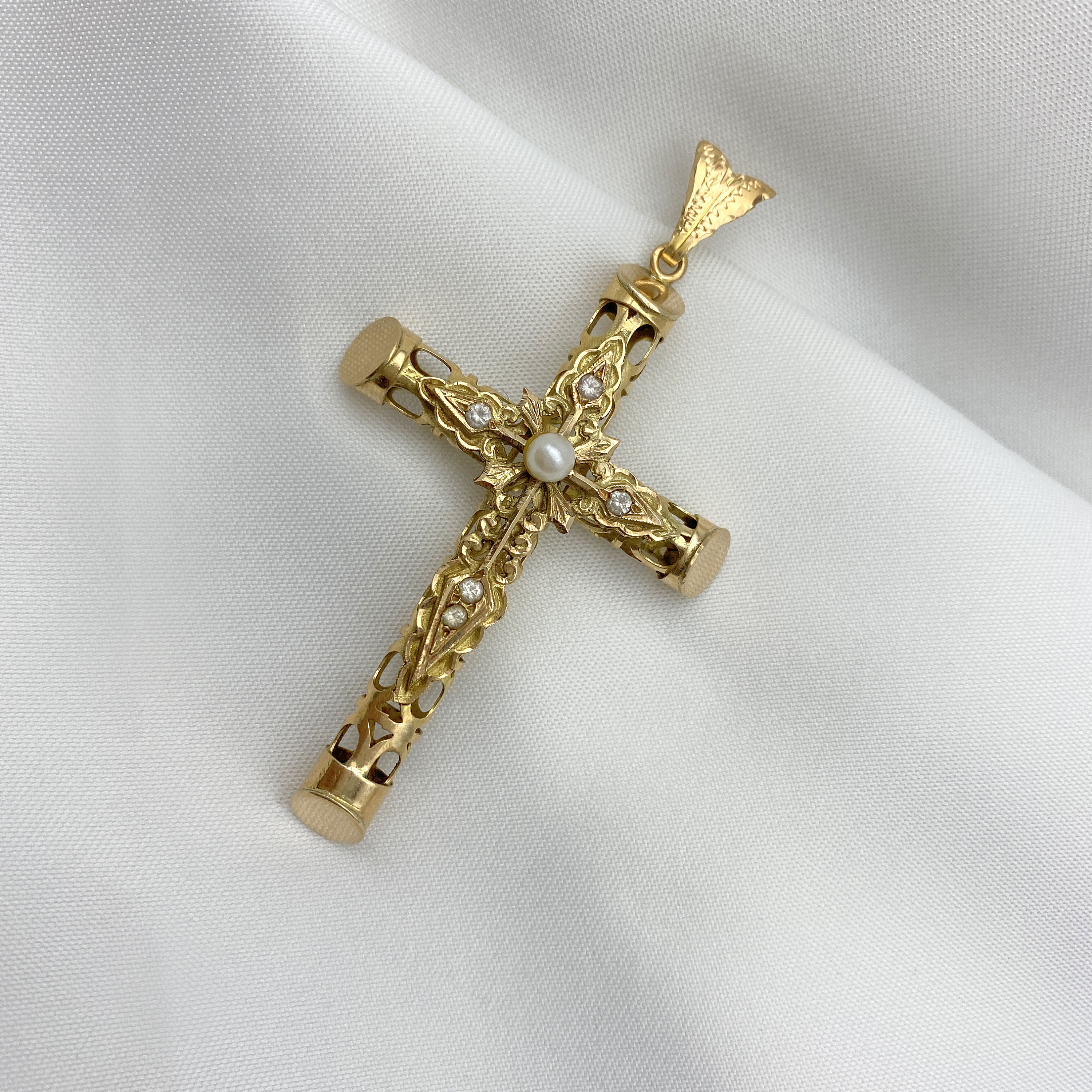 1960s Vintage 14K Gold Cross Pendant, Floral Solid Gold Cross, Antique ...
