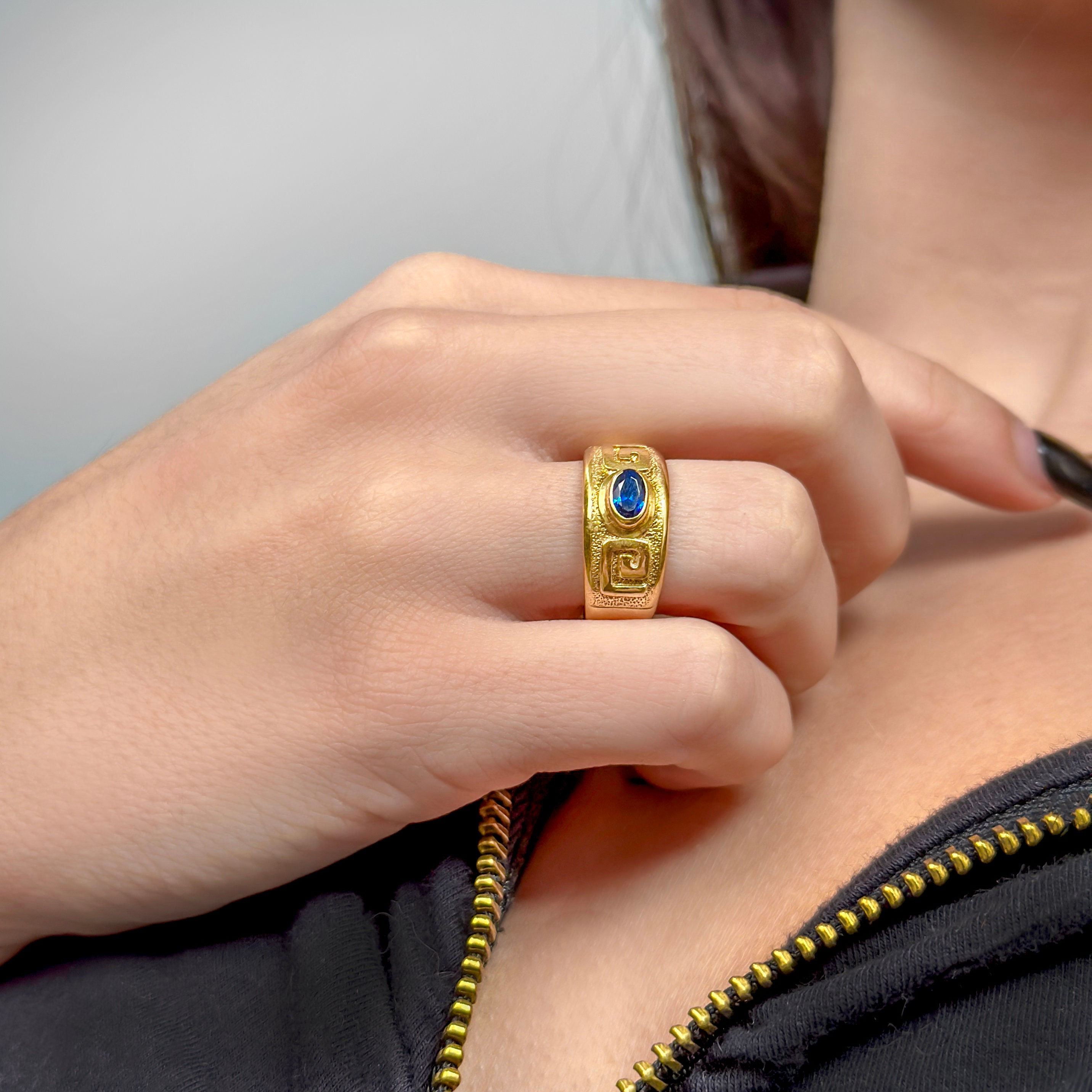 Greek Byzantine Meander Ring K18 Gold-plated Silver 925 With Blue ...