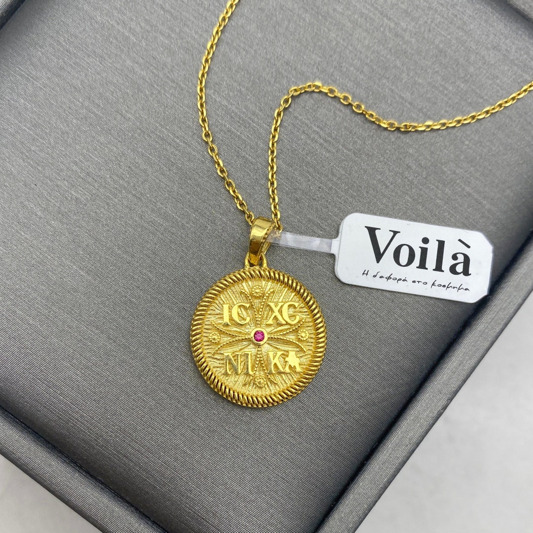 Unique Design Solid 14K Gold Byzantine Coin Pendant, Greek Orthodox ...