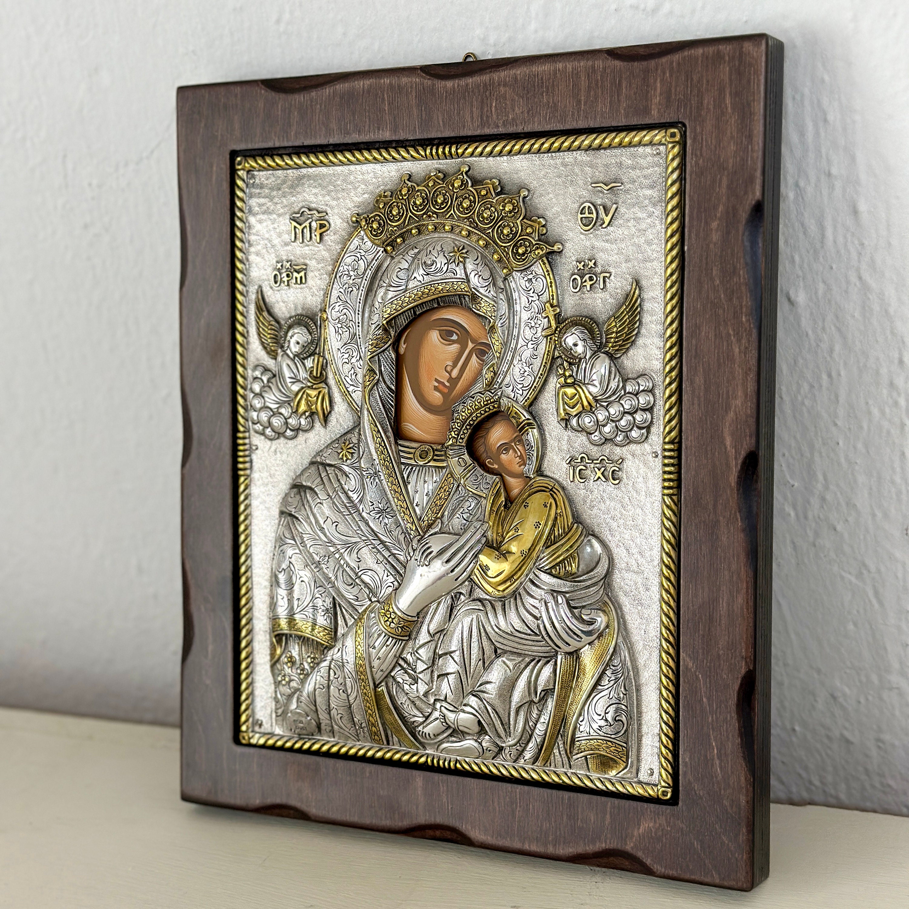 Virgin Mary Engraved Solid Silver 950 Icon, Mary and Baby Jesus Greek ...