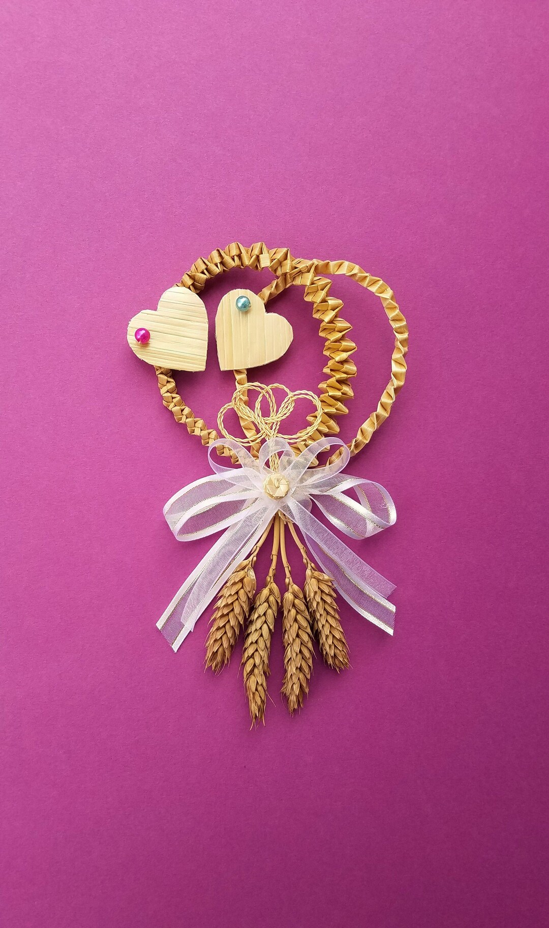 Woven Wheat Love Knot With Hearts. Customizable Wheat Wedding Gift ...
