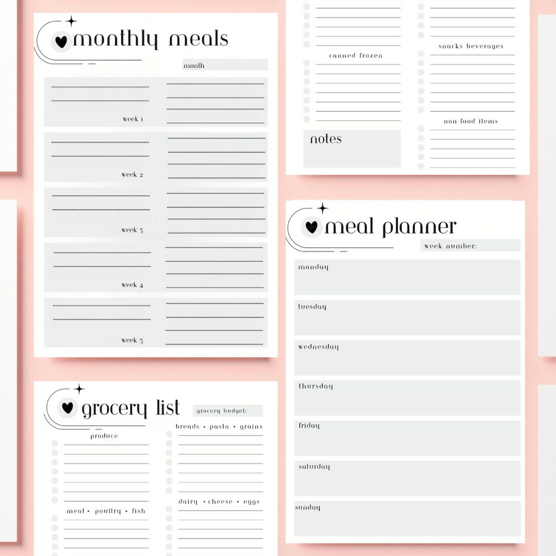 Weekly Meal Planner Printable: Food Diary & Grocery List (PDF) - Etsy