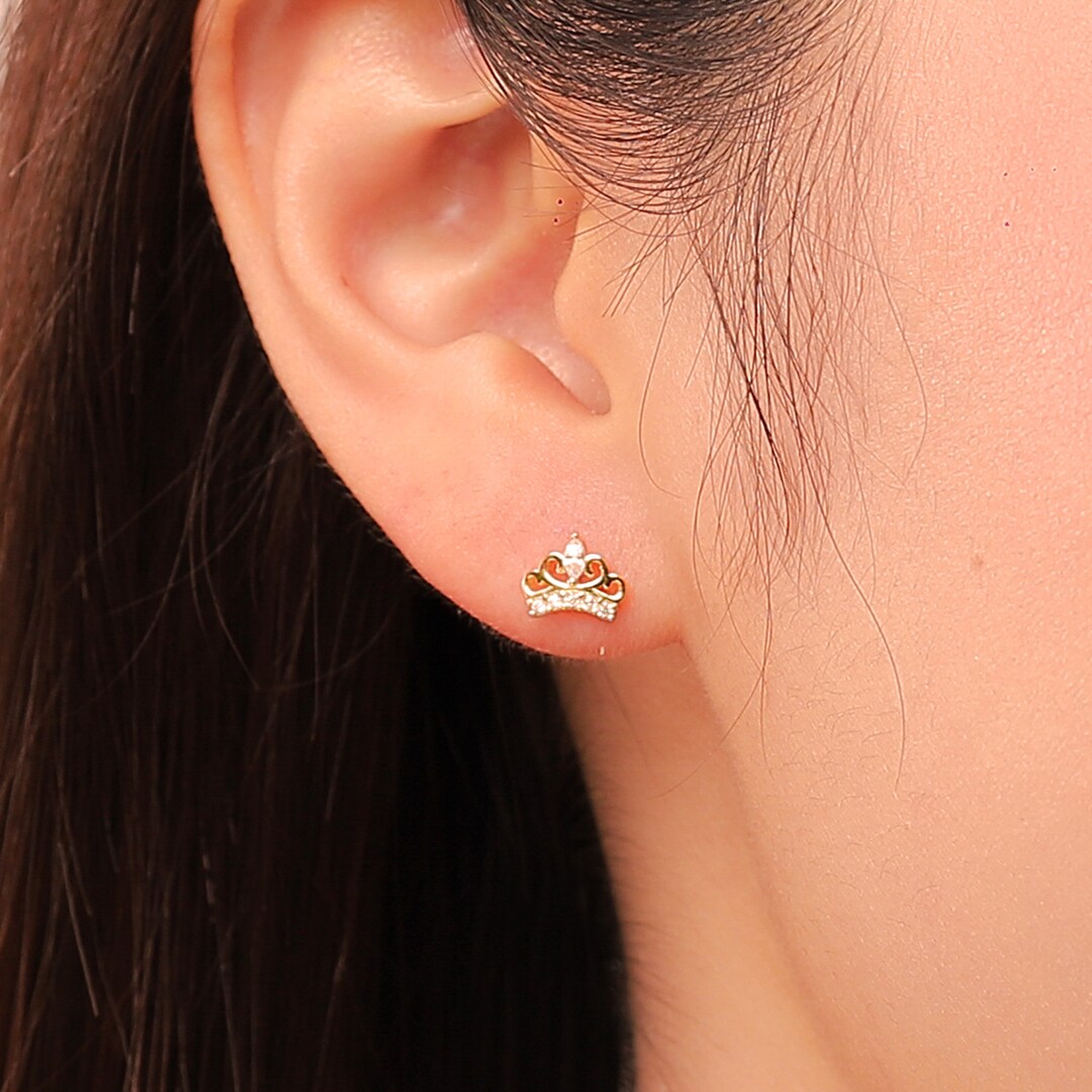 14k Gold Princess Crown Earrings | Princess Crown Earrings 925 Sterling ...