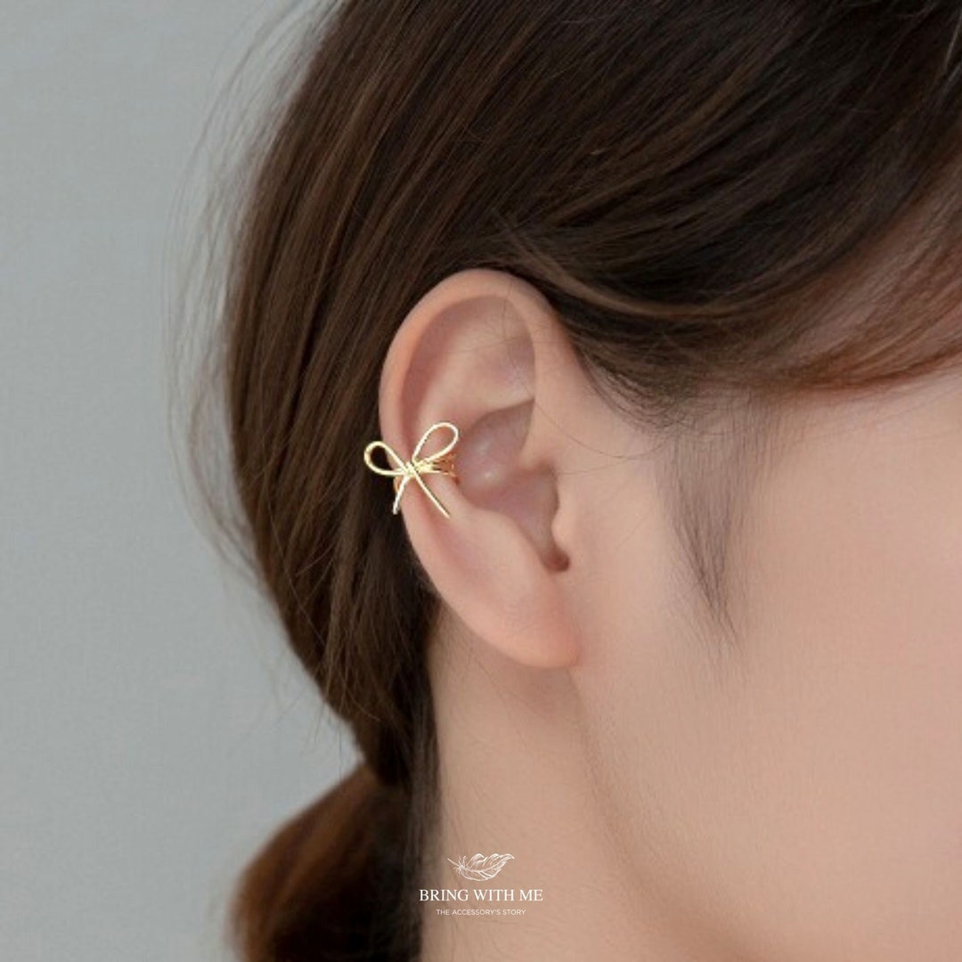 Gold Bow Earrings Ear Cuff No Piercing, Stud Earrings Cuffs Piercing ...