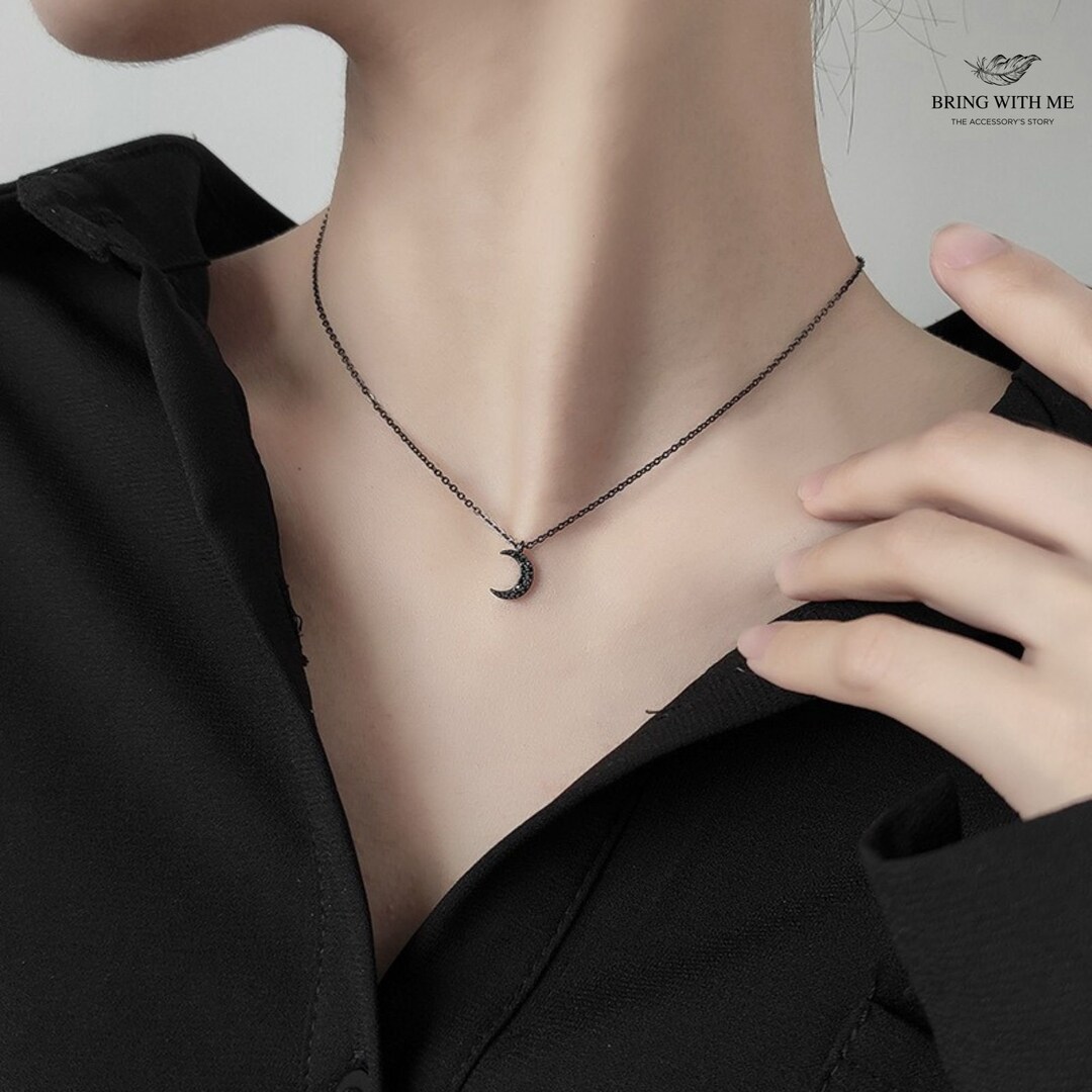 Black Moon Necklace, Gothic Jewelry, Dainty Necklace for Friend ...