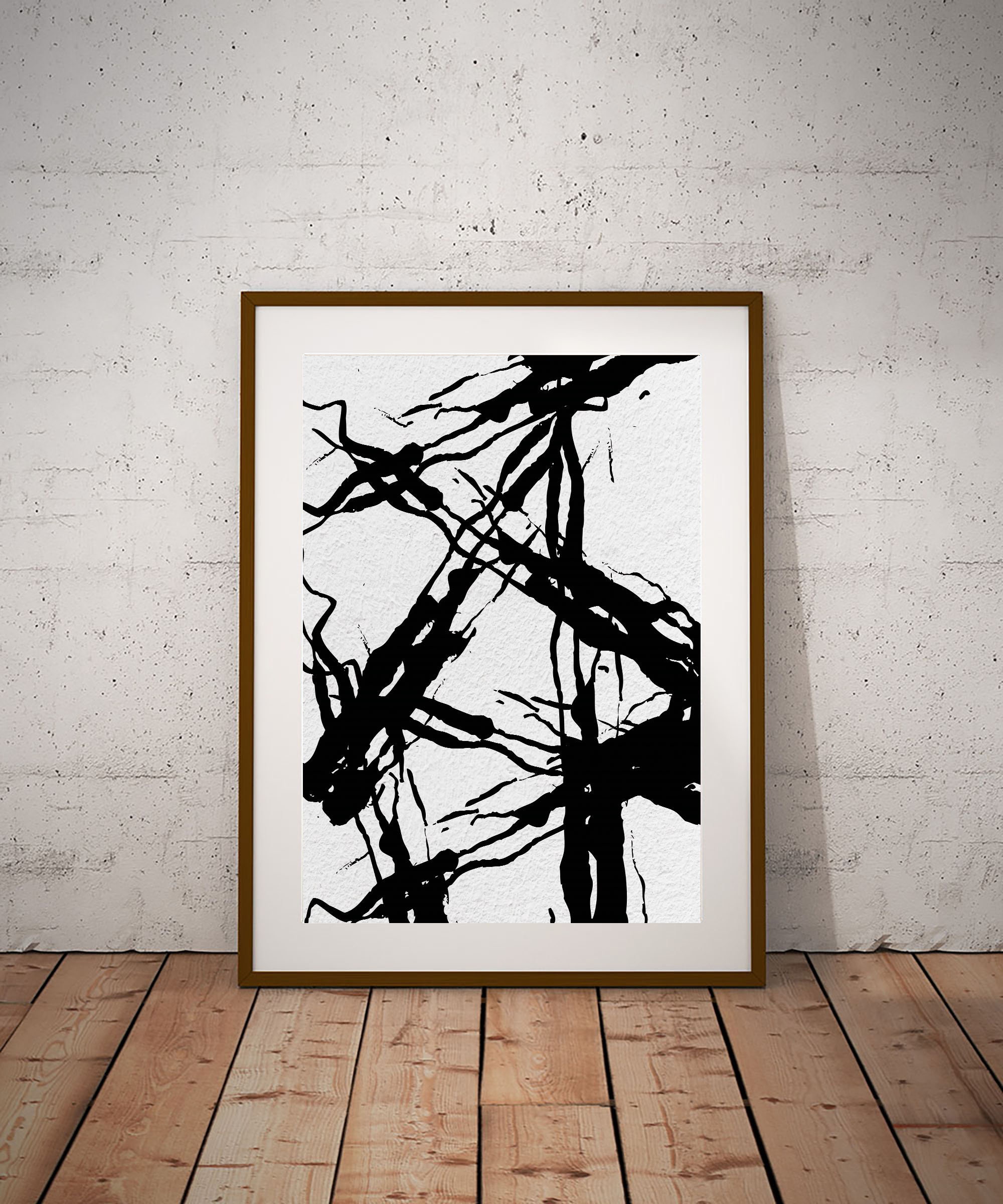 Abstracto negro y blanco línea arte impresión | Etsy