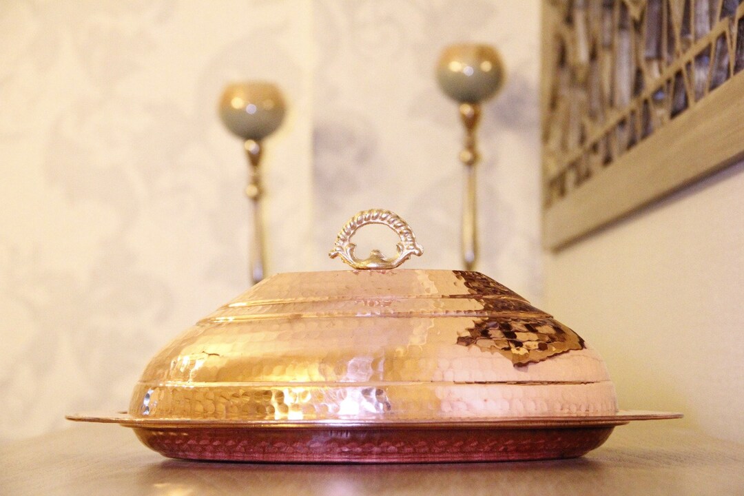 Handmade Oval Copper Serving Plate, Serving Tray With Copper Lid ...