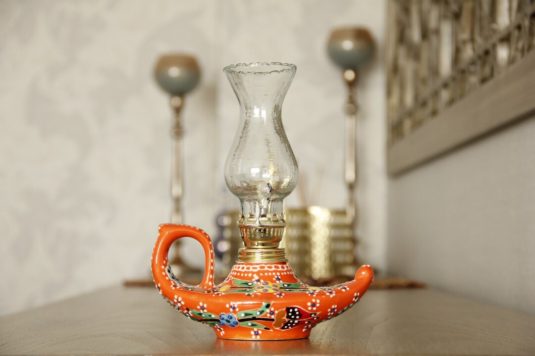 Vintage Oil Lamp, Ceramic Oil Lamp, Gas Lamp, Pottery Oil Lamp, Home ...
