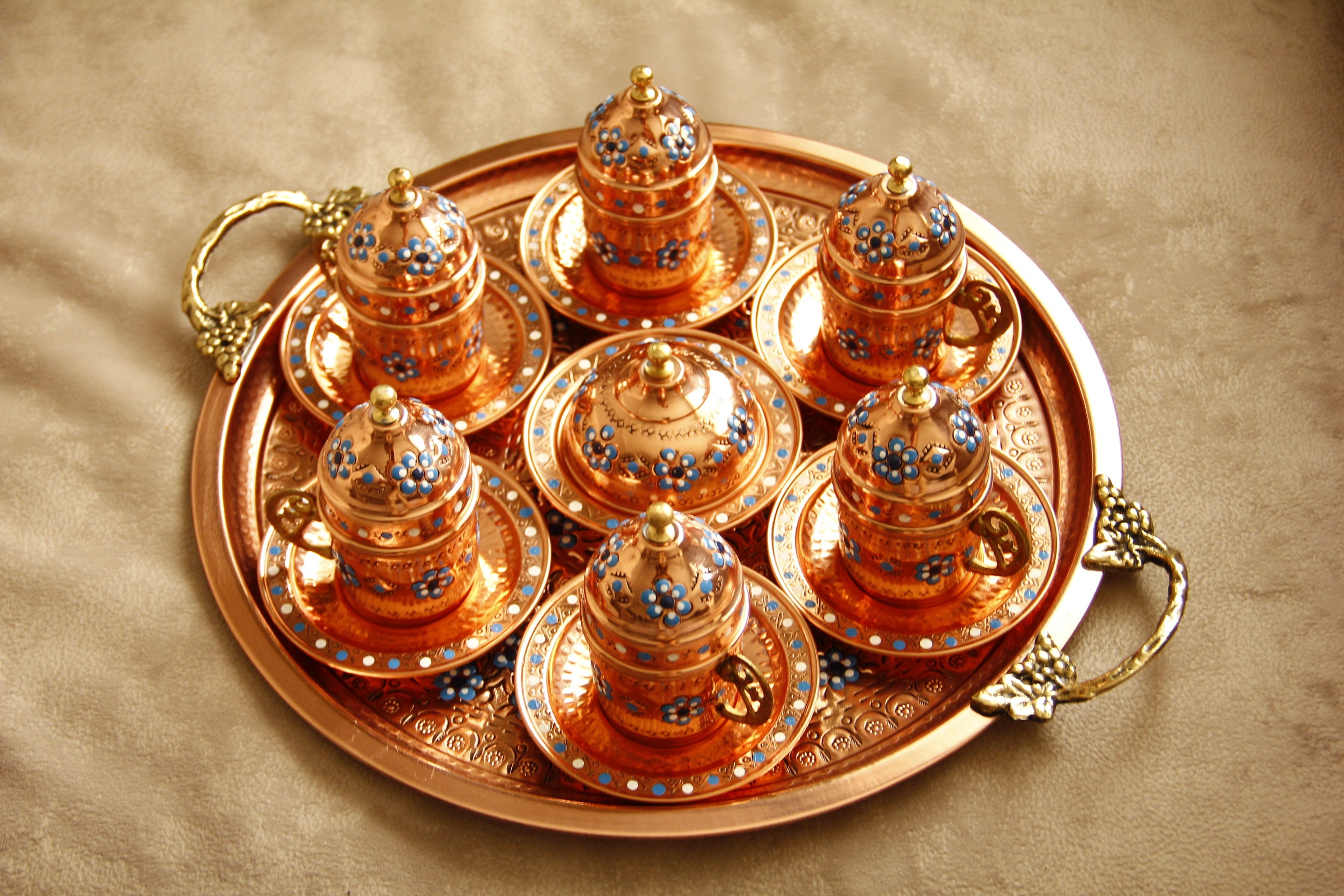 Copper Turkish Coffee Set Greek Coffee Set Traditional - Etsy