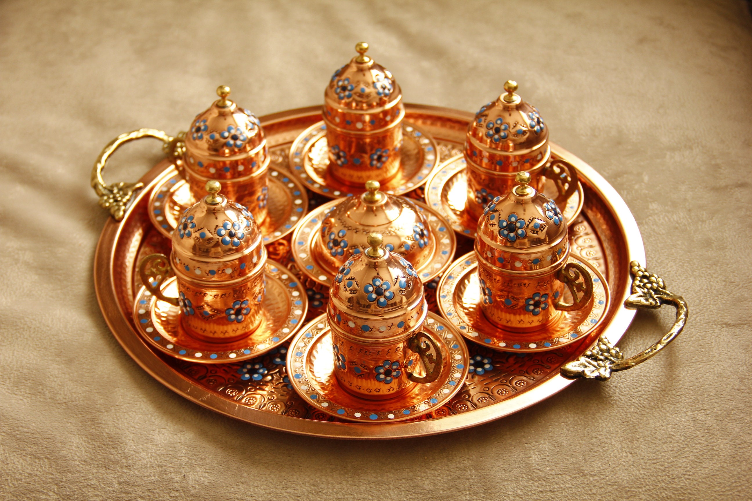 Copper Turkish Coffee Set Greek Coffee Set Traditional - Etsy