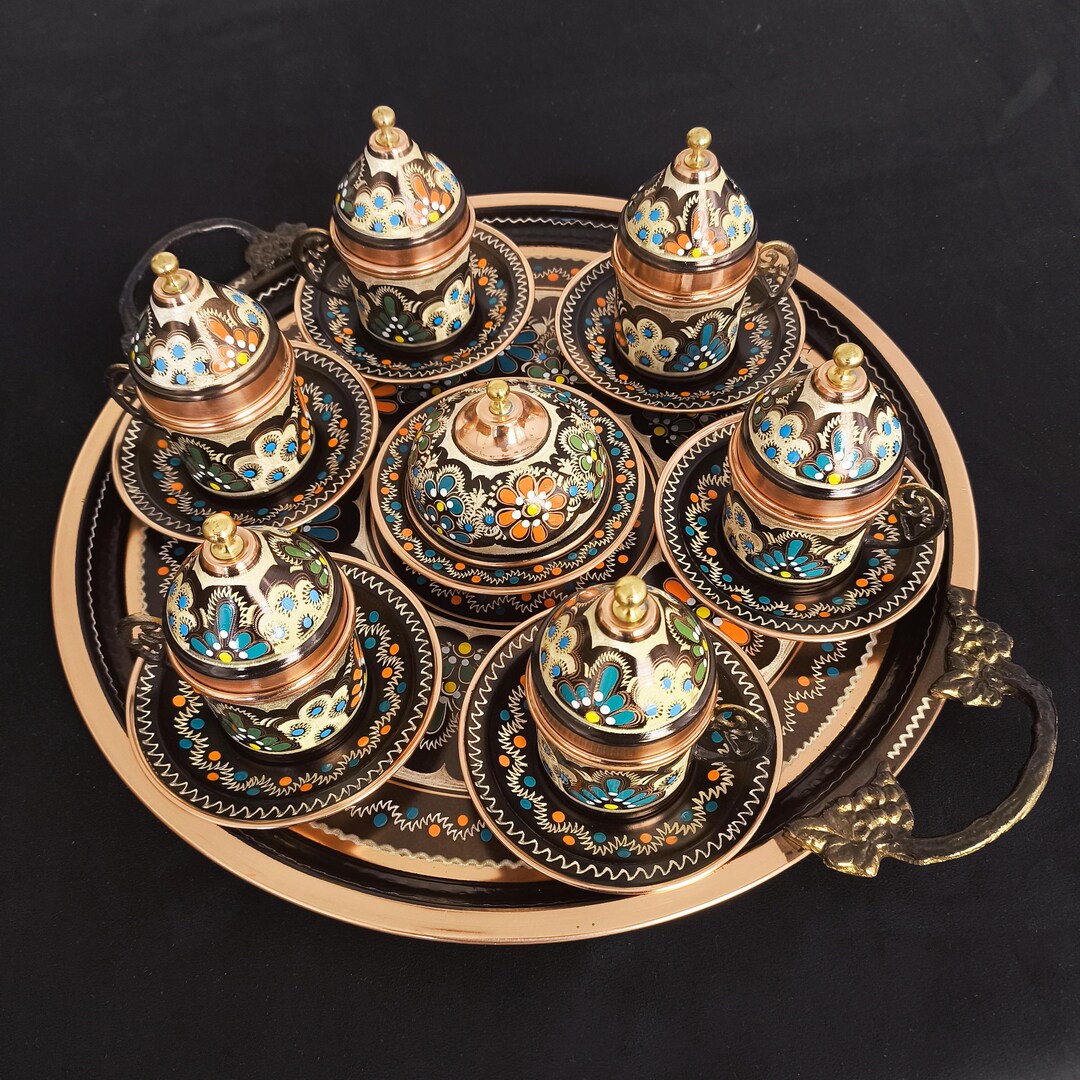 Copper Turkish Coffee Set, Greek Coffee Set, Traditional Ottoman Coffee ...