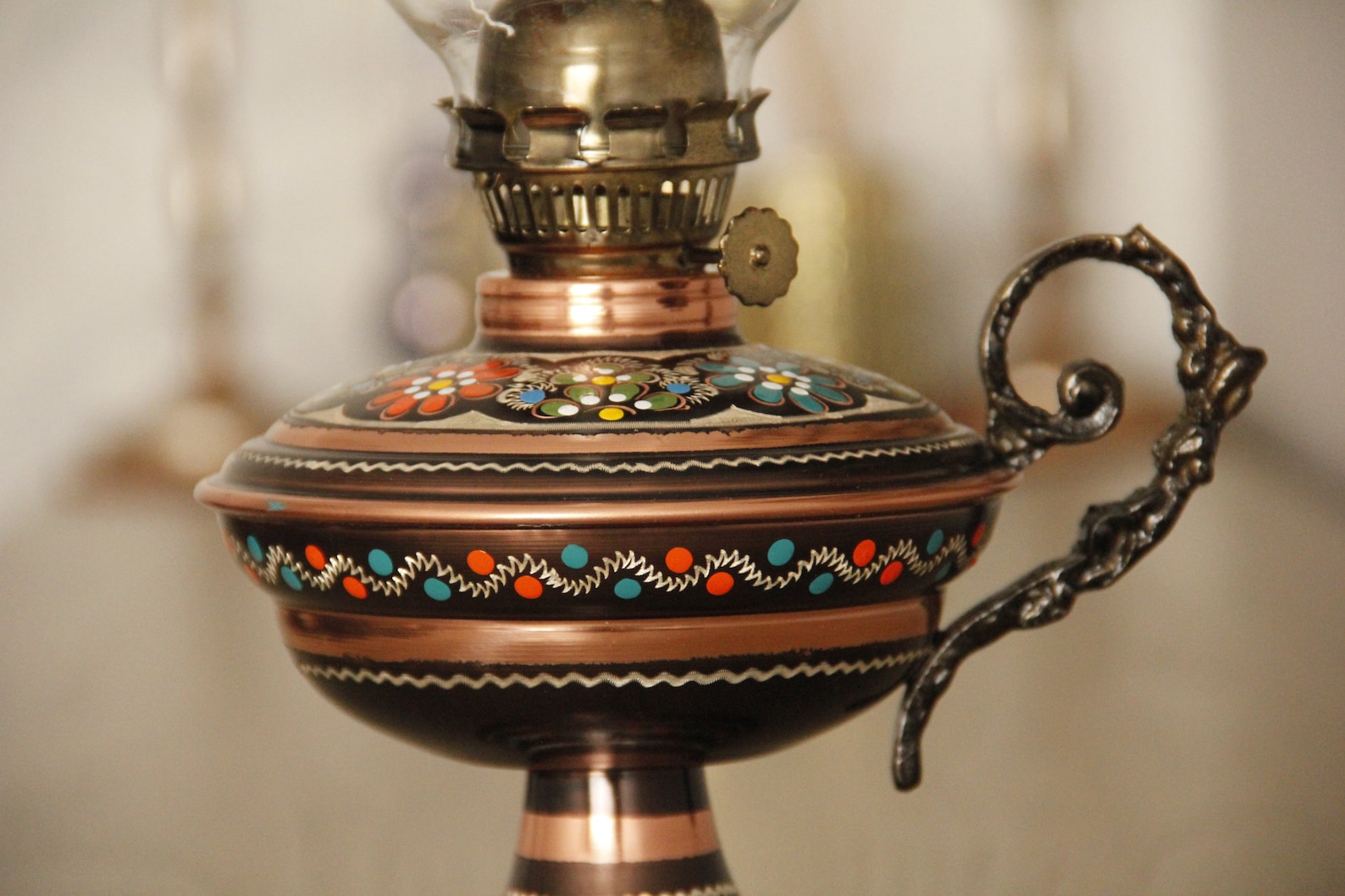 Big Vintage Oil Lamp, Copper Oil Lamp, Gas Lamp, Pottery Oil Lamp, Home ...