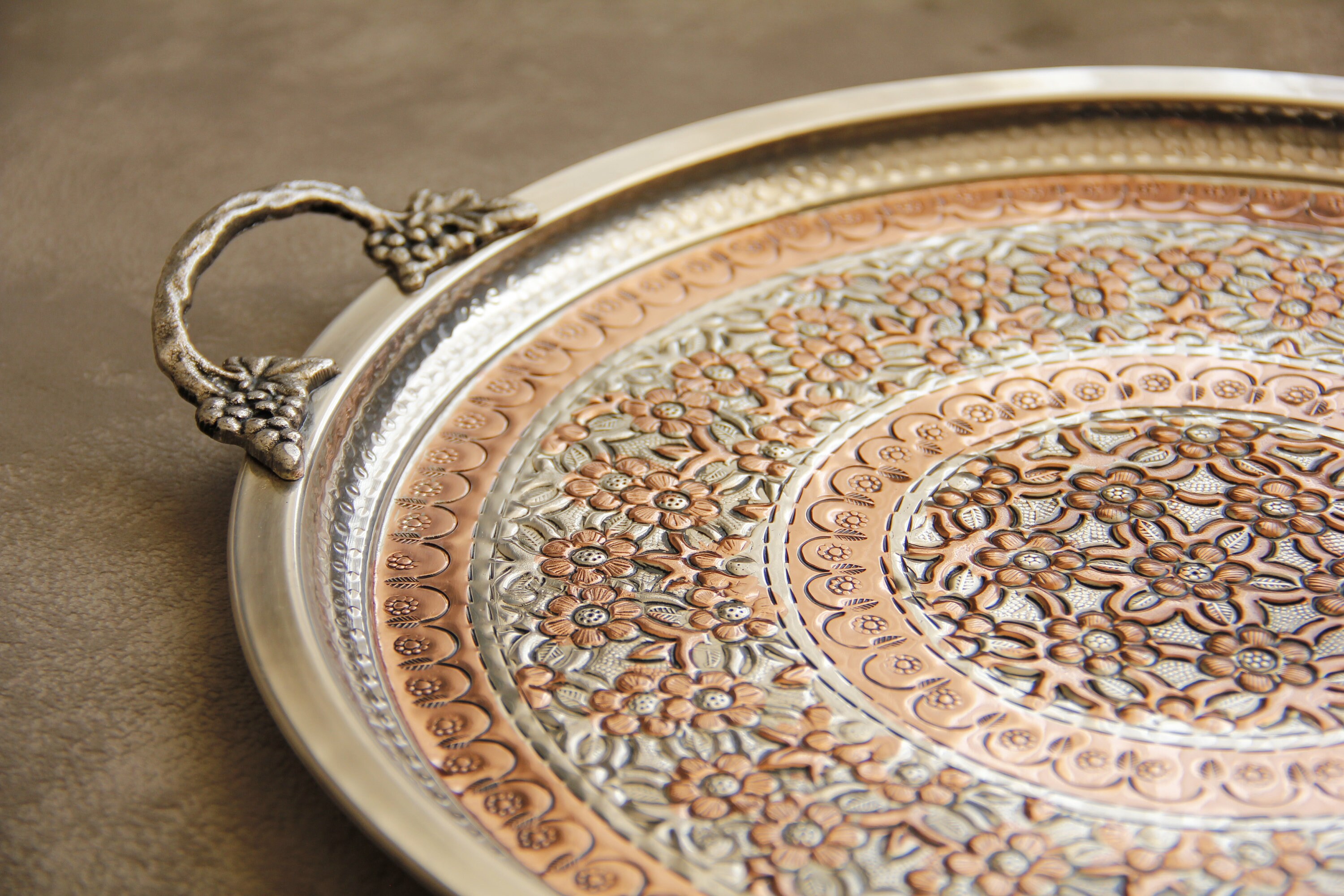 Handmade Copper Serving Tray Round Tray Large Tray Vintage | Etsy