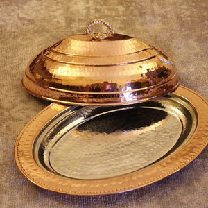 Handmade Oval Copper Serving Plate, Serving Tray With Copper Lid ...