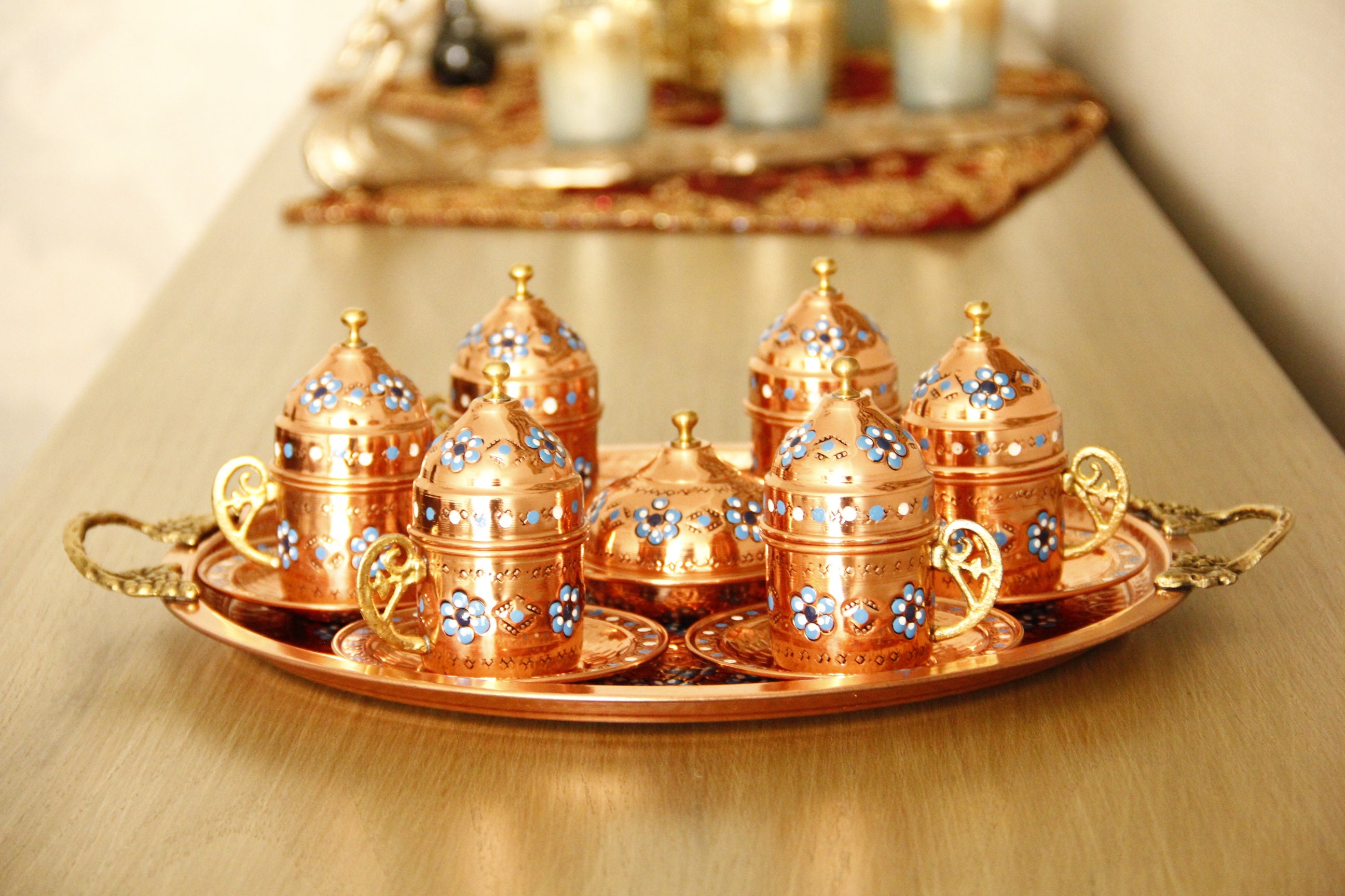 Copper Turkish Coffee Set Greek Coffee Set Traditional - Etsy
