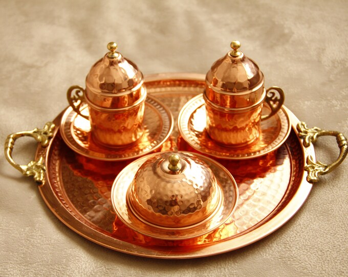 Copper Turkish Coffee Set, Greek Coffee Set, Traditional Ottoman Coffee ...