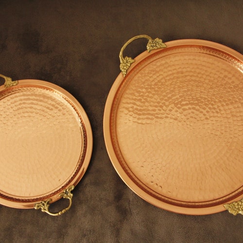 Handmade Copper Serving Tray Round Tray Large Tray Vintage - Etsy