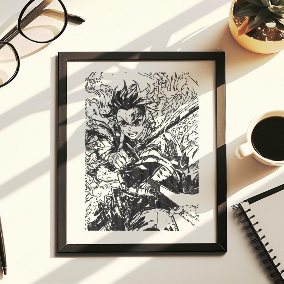 Hand Drawn Demon Slayer Tanjiro Kamado Framed Real Drawn Wall Art ...