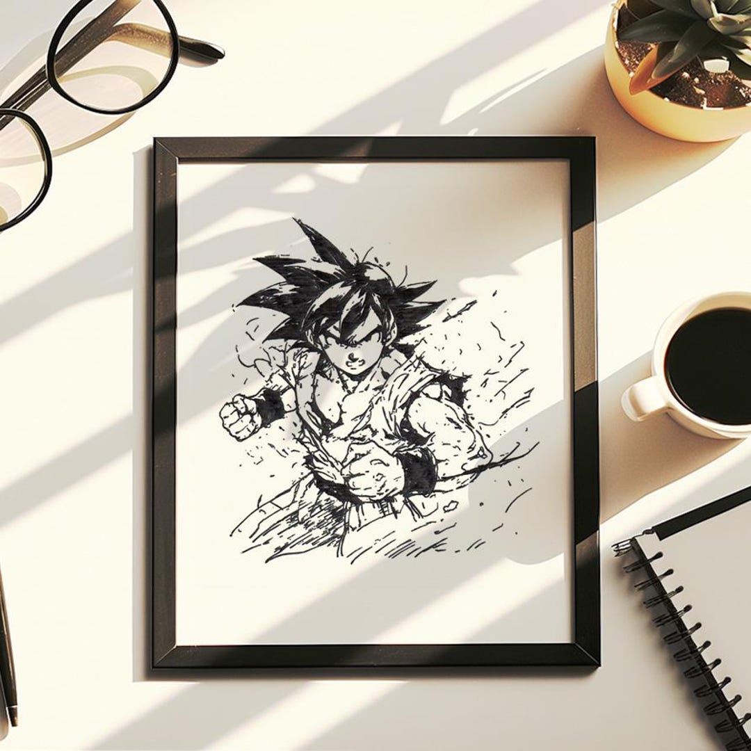 Hand Drawn (not a Print) Dragon Ball Goku Framed Pen & Ink Art Drawing ...