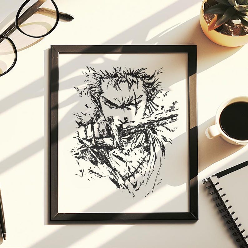 Zoro One Piece Wall Art – Hand Drawn (not a Print) Roronoa Zoro Ink ...