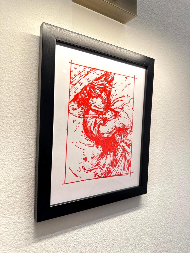 Hand Drawn (not a Print) One Piece Luffy Framed Pen & Ink Art Drawing ...