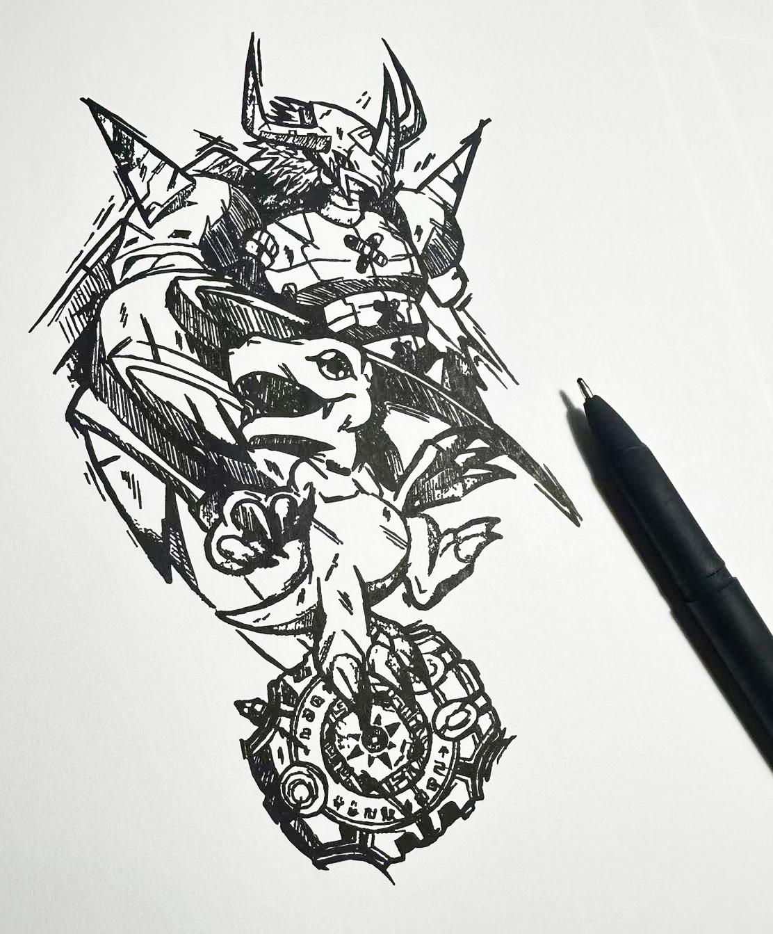 Digimon Agumon & Wargreymon Hand Drawn (not a Print) Framed Wall Art ...
