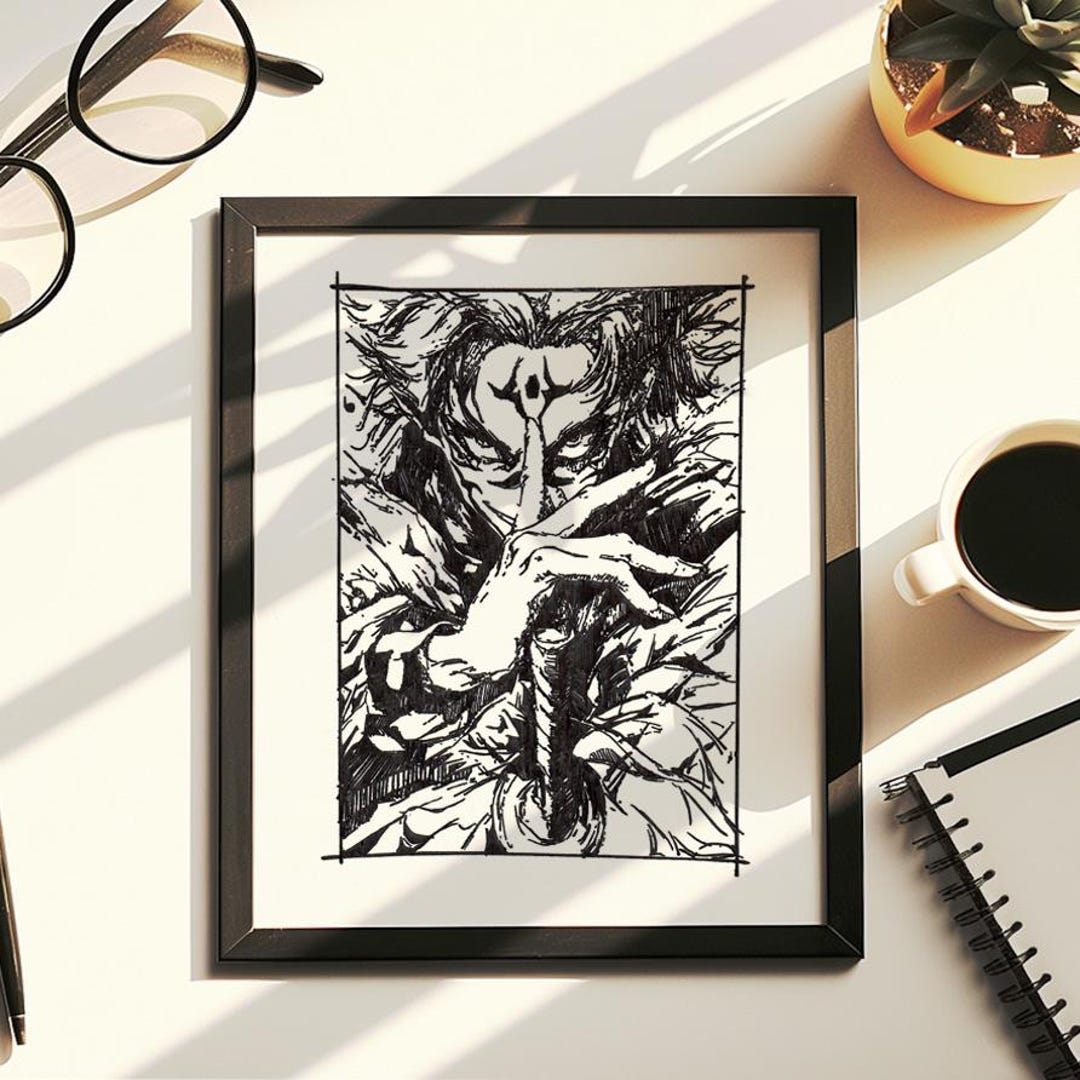 Hand Drawn (not a Print) Jujutsu Kaisen Ryomen Sukuna Framed Pen & Ink ...