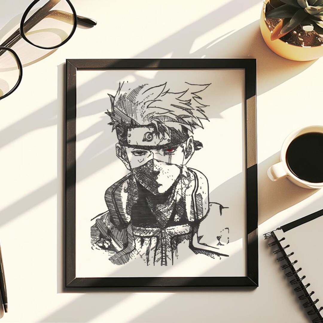 Hand Drawn Naruto Kakashi Hatake Framed Real Drawn Wall Art ...