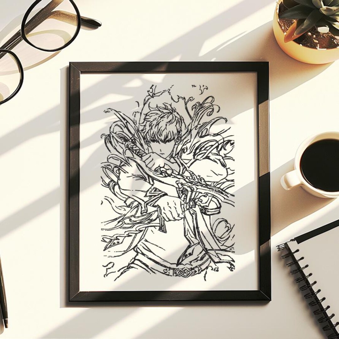 Hand Drawn (not a Print) Solo Leveling Sung Jinwoo Framed Pen and Ink ...
