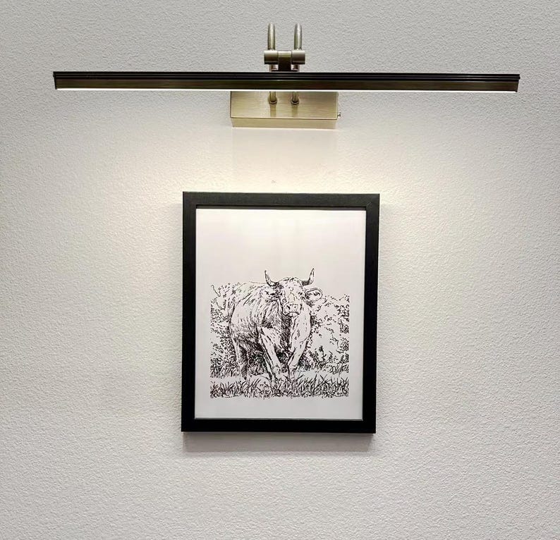 Hand Drawn (not a Print) Cow Line Art Framed Pen & Ink Art Drawing ...