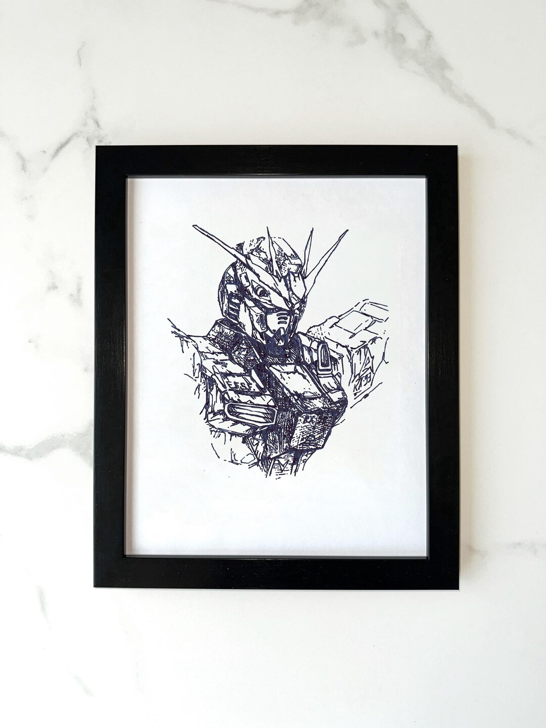Real Pen Drawn RX-93 V Gundam Pen and Ink Wall Art With Frame - Etsy