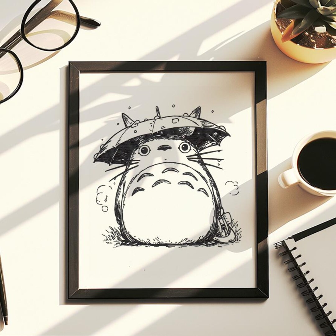 Real Pen Drawn Totoro Pen and Ink Wall Art With Frame - Etsy