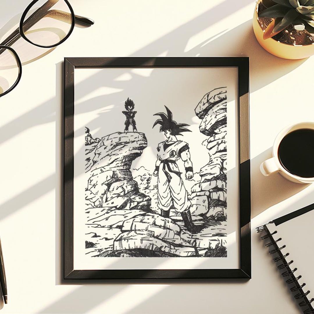 Hand Drawn (not a Print) Dragon Ball Goku Vegeta Framed Pen & Ink Art ...