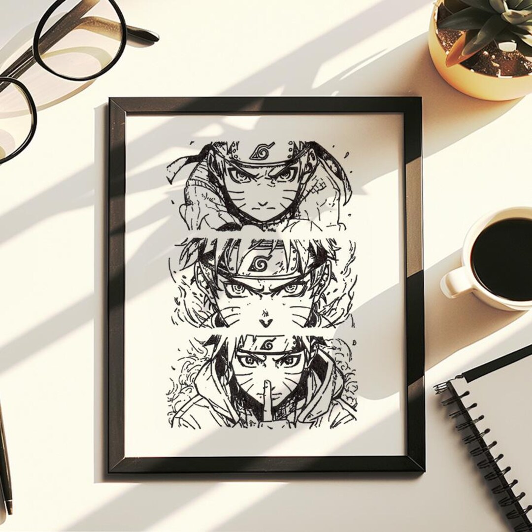 Naruto Uzumaki Evolution Wall Art – Hand Drawn (not a Print) Anime Ink ...