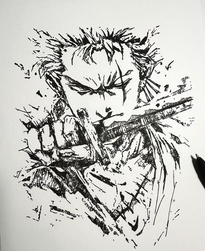 Zoro One Piece Wall Art – Hand Drawn (not a Print) Roronoa Zoro Ink ...