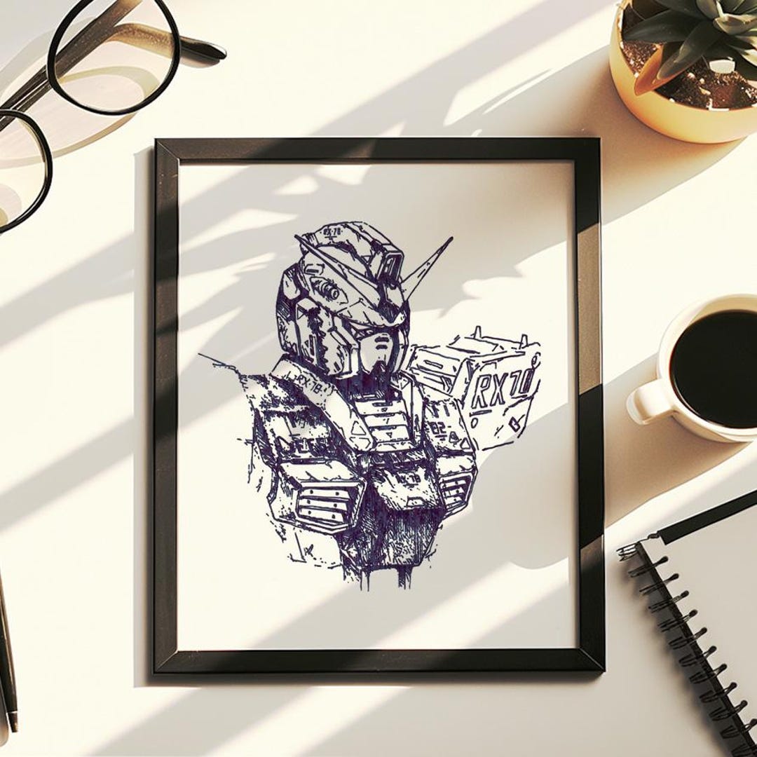 Hand Drawn (not a Print) Gundam Wall Art RX-78 Framed Pen & Ink Art ...