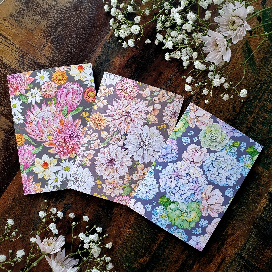 Floral Cards, Watercolour Flower Art Greeting Card Bundle, Botanical ...