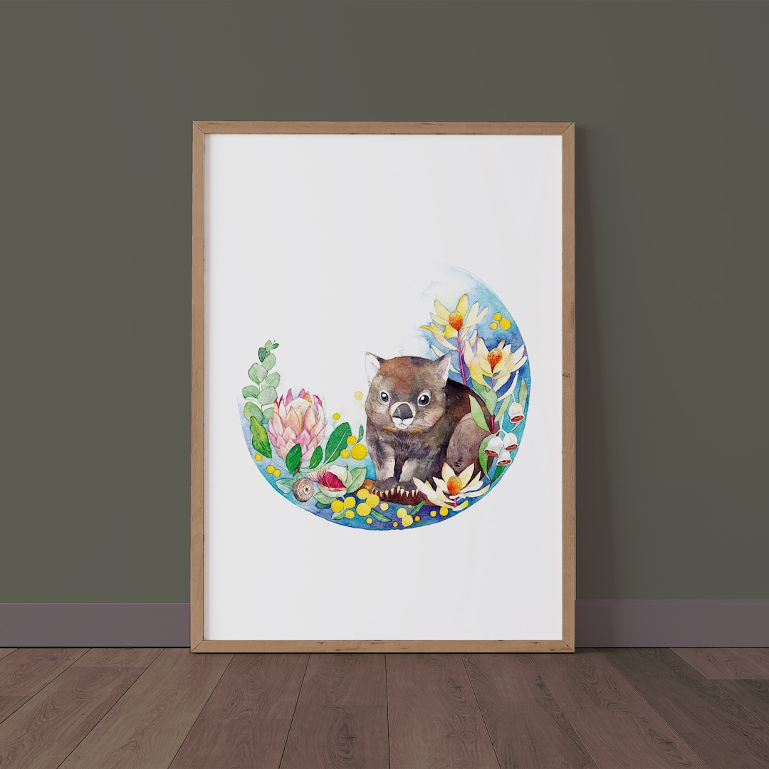 Wombat Watercolour Art Print, Australian Natives Plant Drawing, Wall ...