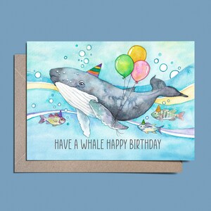 Birthday Card, Watercolour Whale Card, Ocean Themed Birthday Card, Eco ...