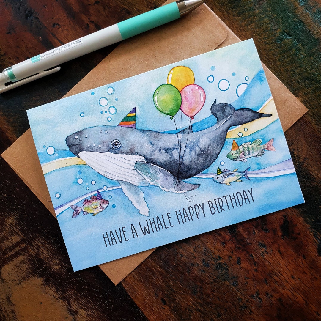 Birthday Card, Watercolour Whale Card, Ocean Themed Birthday Card, Eco ...