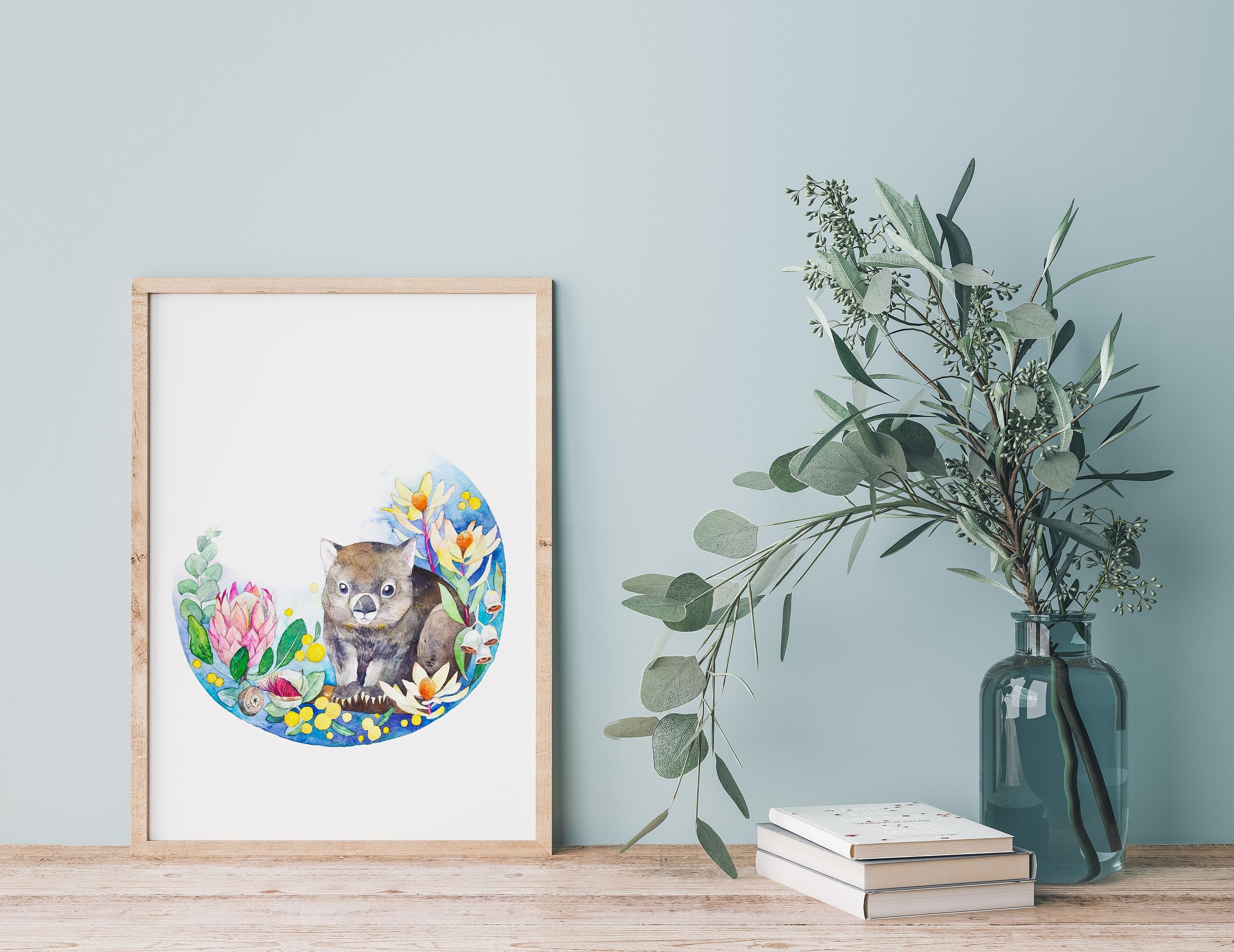 Wombat Watercolour Art Print Australian Natives Plant - Etsy Australia