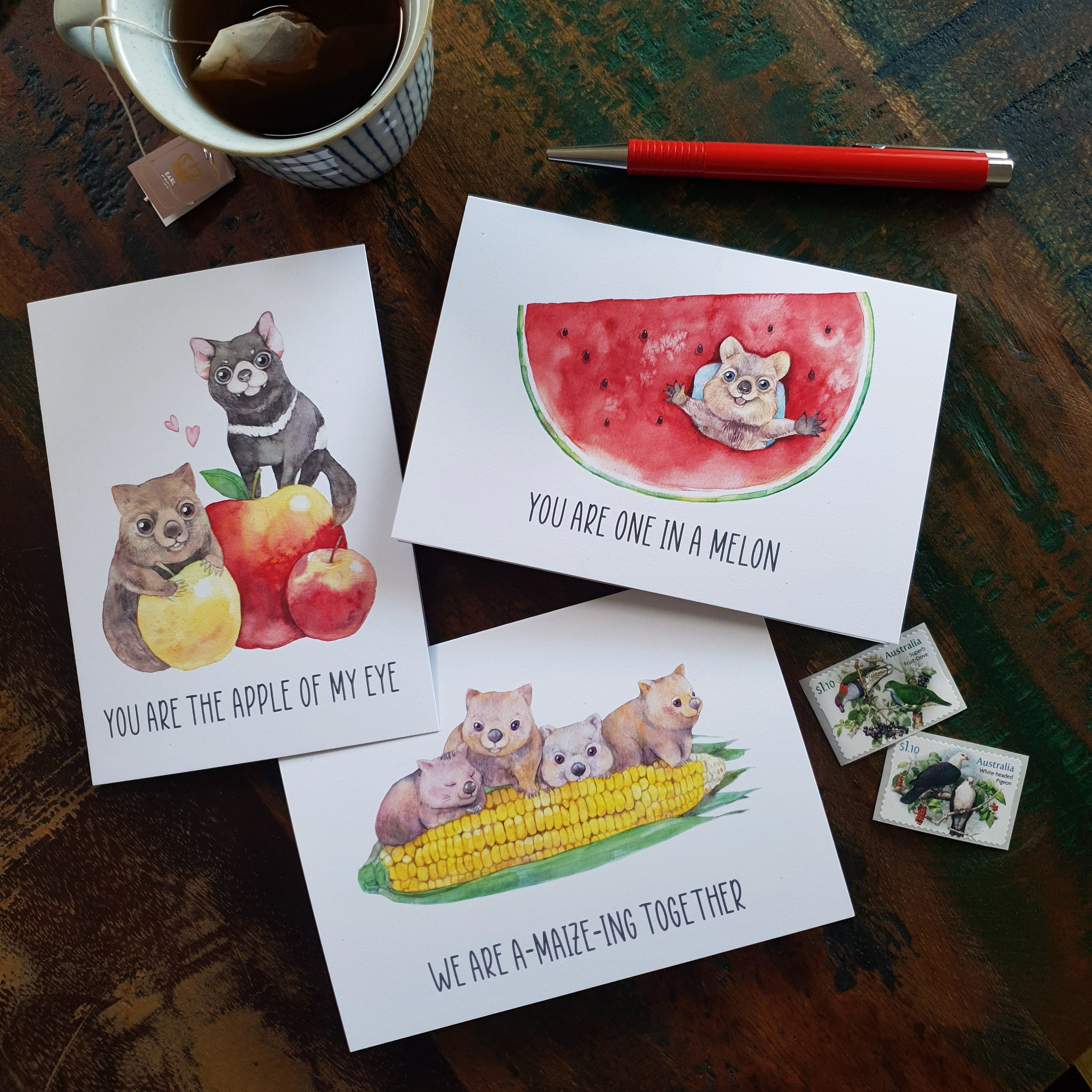 Watercolour Australian Animals Greeting cards Bundle Set // Animals Pun ...