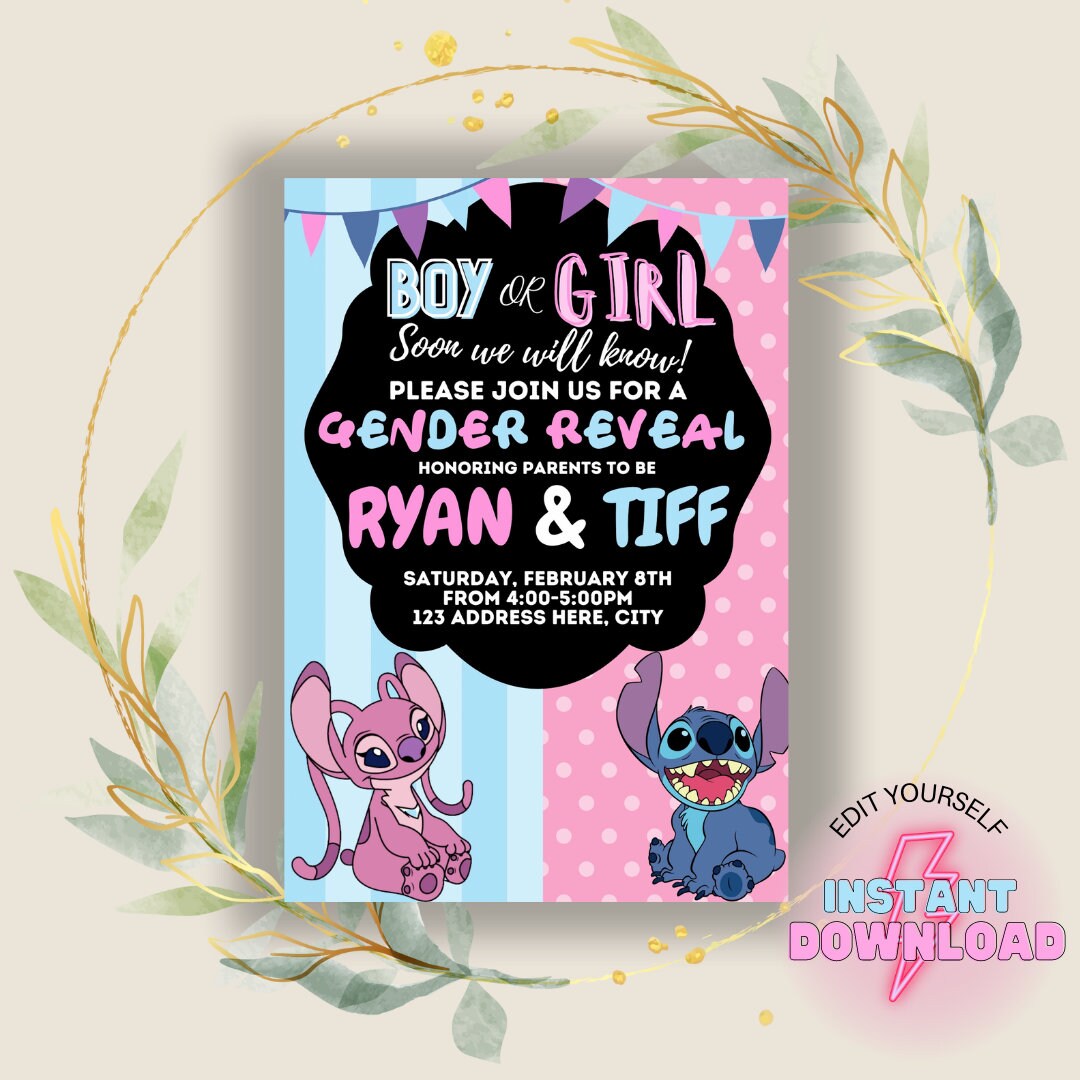 Gender Reveal Invitation Lilo And Stitch Gender Reveal Etsy