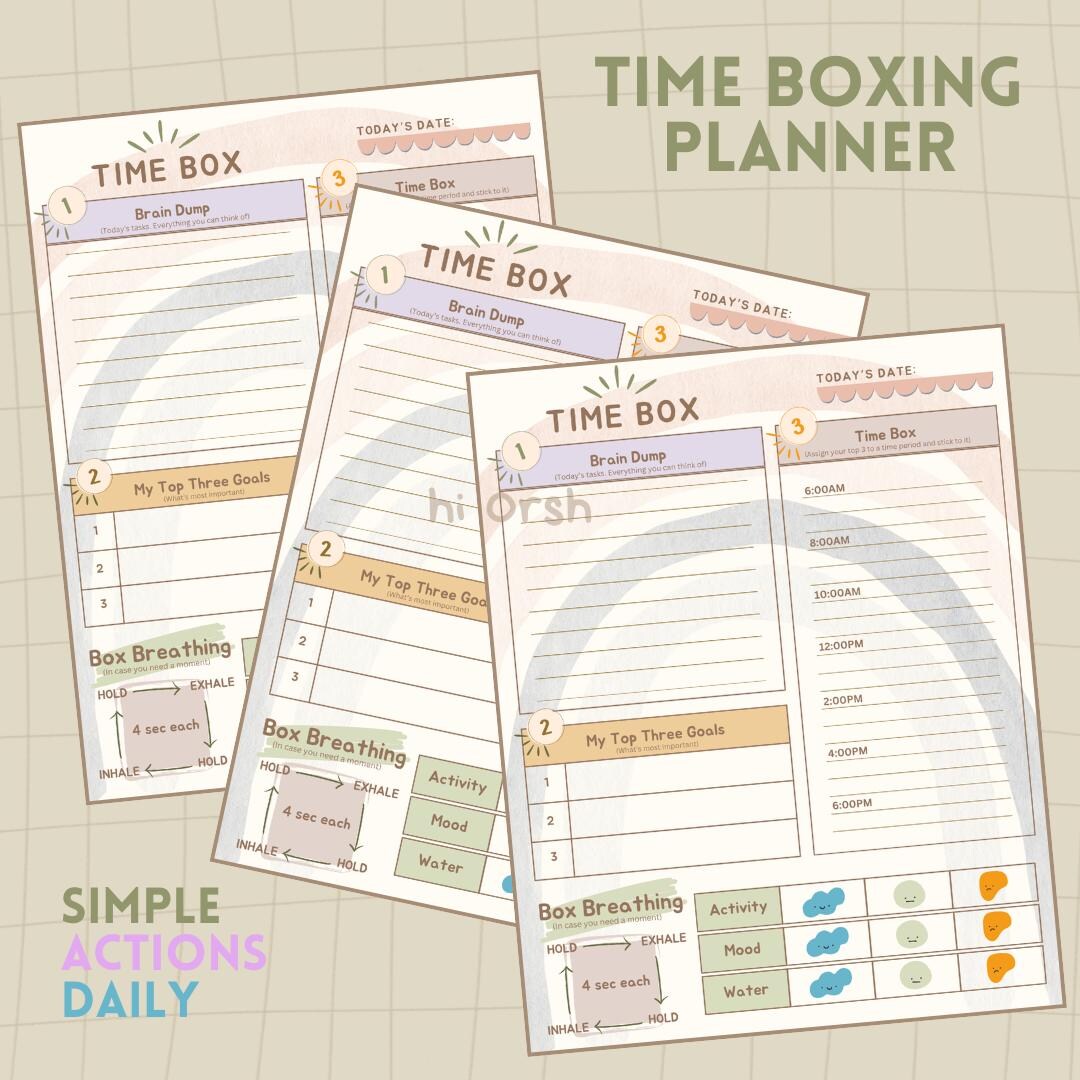 Daily Time Boxing Printable | Minimalist Productivity Notepad | Focus ...