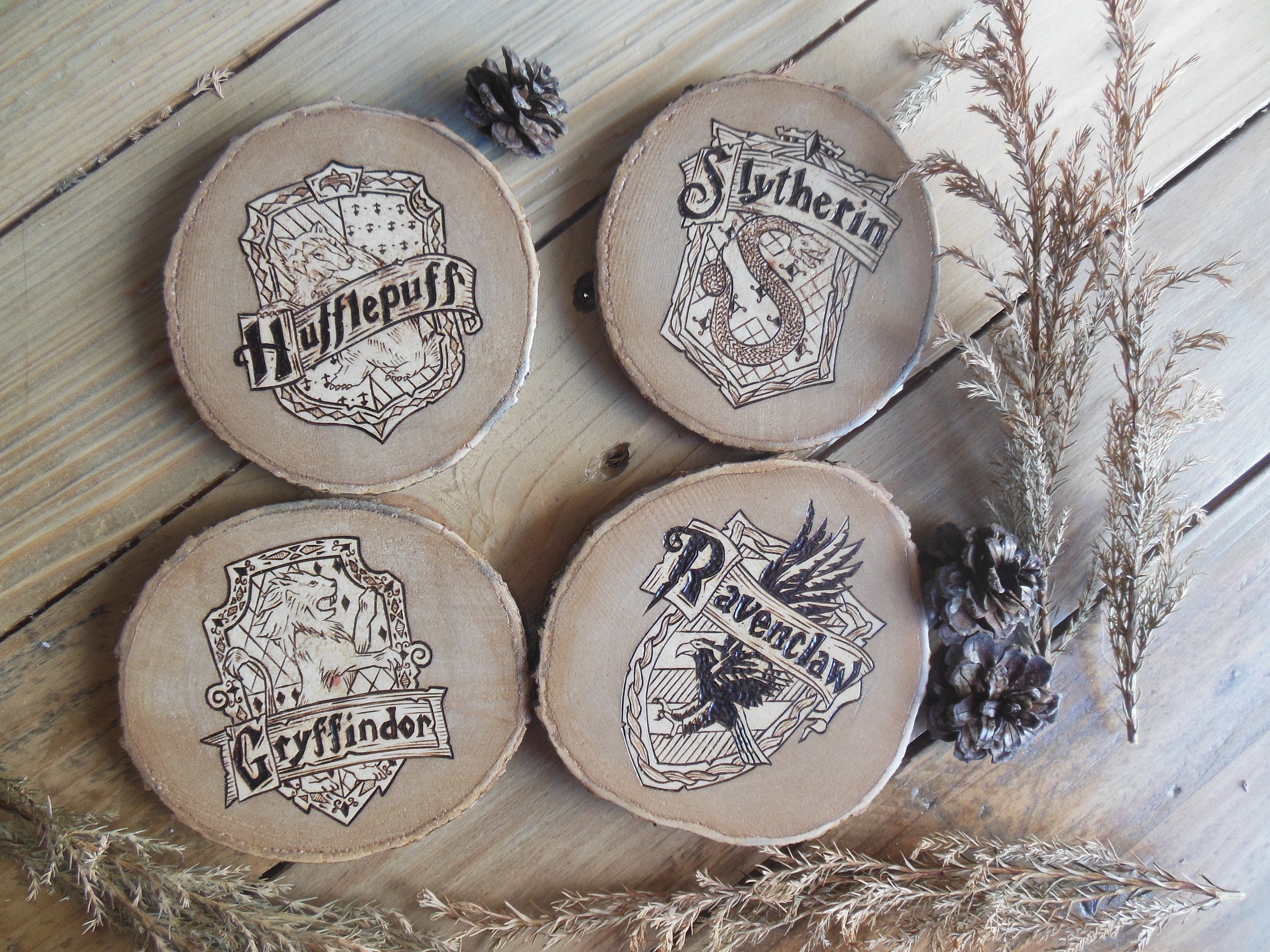 Set of 4 Wooden Logs english Harry Potter Houses - Etsy UK